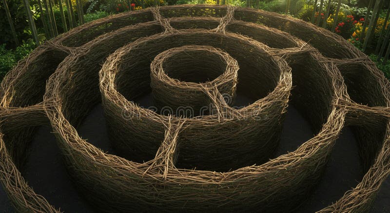 Circular Labyrinth Made of Intertwined Wooden Branches, Creating a ...