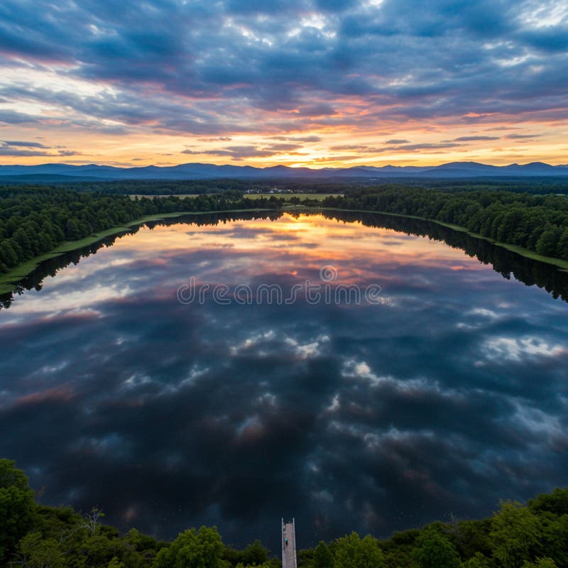 Circular Lake with Smooth, Reflective Surface Mirroring a Vibrant ...