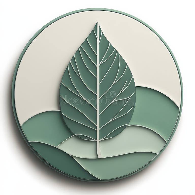 Circular Leaf Design in Green Tones with Abstract Landscape Elements ...
