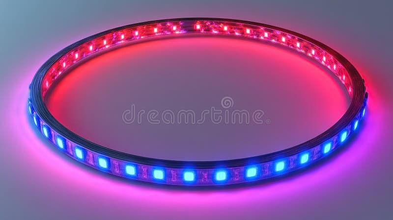 Circular LED Light Strip with Red and Blue LEDs Emitting Light Stock ...