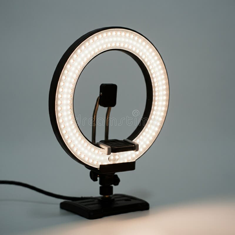 Circular LED Ring Light with a Smartphone Holder in the Center, Mounted ...