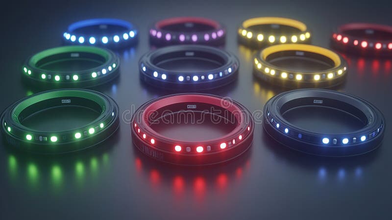 Circular LED Rings in Various Colors Stock Illustration - Illustration ...