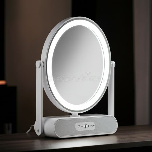 Circular LED Vanity Mirror with Bluetooth Speaker Function is Displayed ...