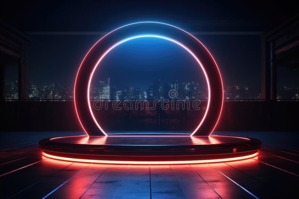 Circular Light Display with City Background Stock Image - Image of room ...