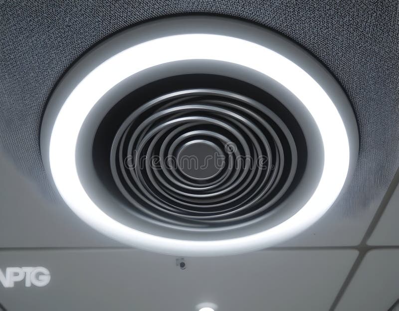 Circular Light Fixture with Conical Air Vent on White Ceiling Stock ...