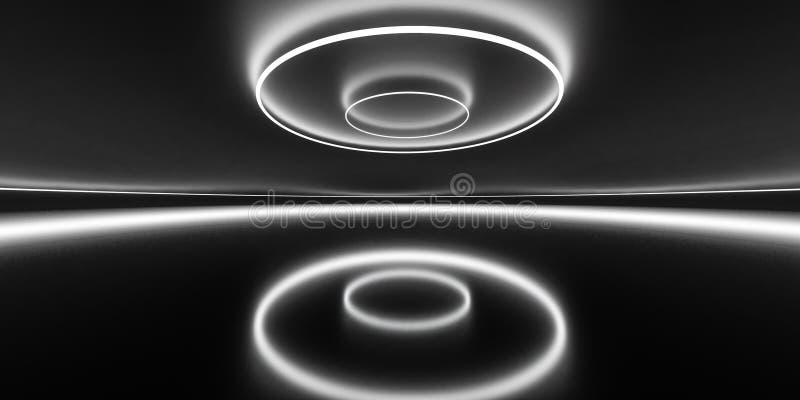 Circular Light Fixture Reflected on Black Surface in Modern Interior 3d ...