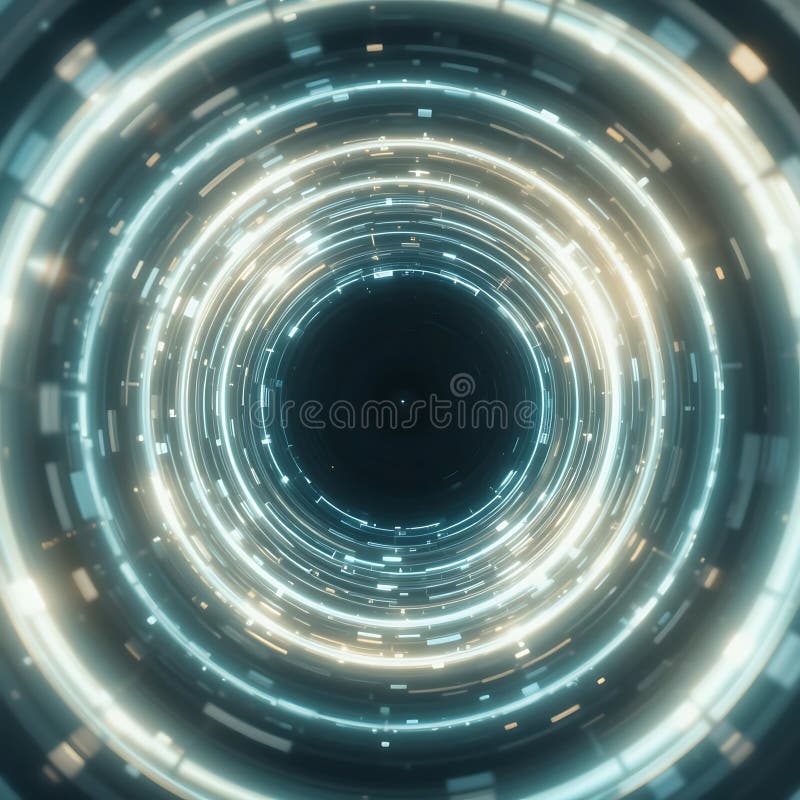 Circular Light Tunnel with Glowing Rings and Dark Center Perspective ...