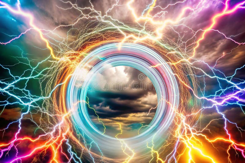 Circular Lightning Portal through Storm Clouds Stock Illustration ...