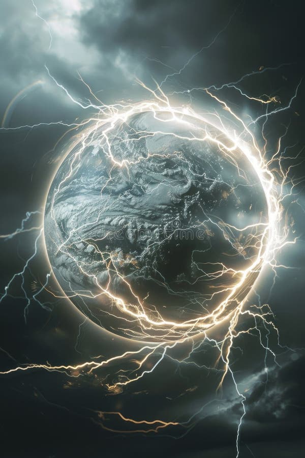 A Circular Lightning Storm in the Sky with Bright Flashes Stock Photo ...