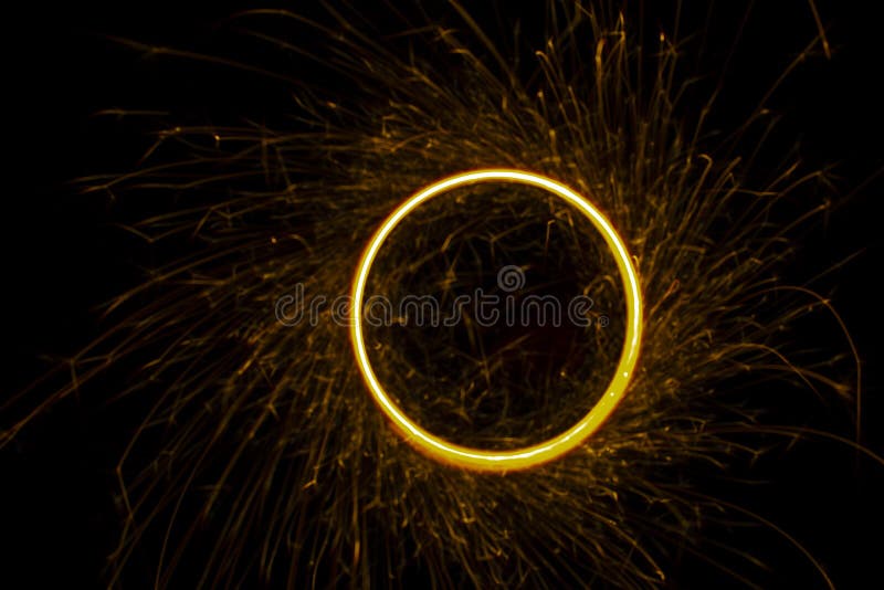 Circular Lights with Sparks on a Black Background Stock Photo - Image ...