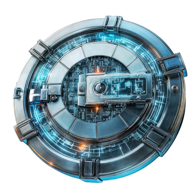 High-tech Circular Lock Featuring Glowing Blue Circuitry and Metallic ...
