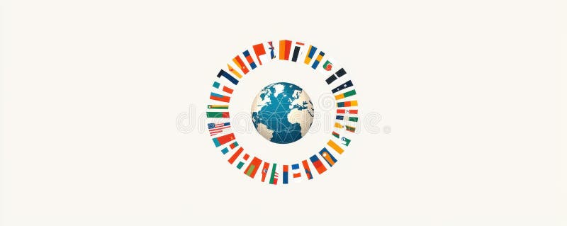 Circular Logo with Earth Surrounded by Diverse National Flags Stock ...