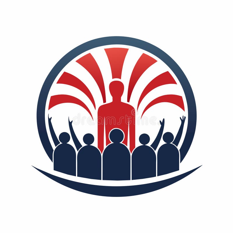 A Circular Logo Featuring a Red Figure Surrounded by Blue Figures ...