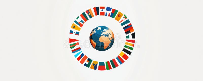 Circular Logo with Global Flags Encircling a World Map Stock Image ...