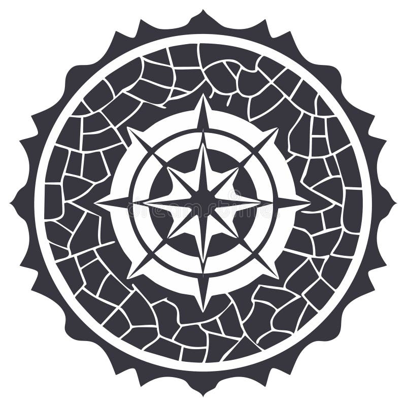Circular Mandala Design with Compass Rose and Mosaic Patterns Radiating ...