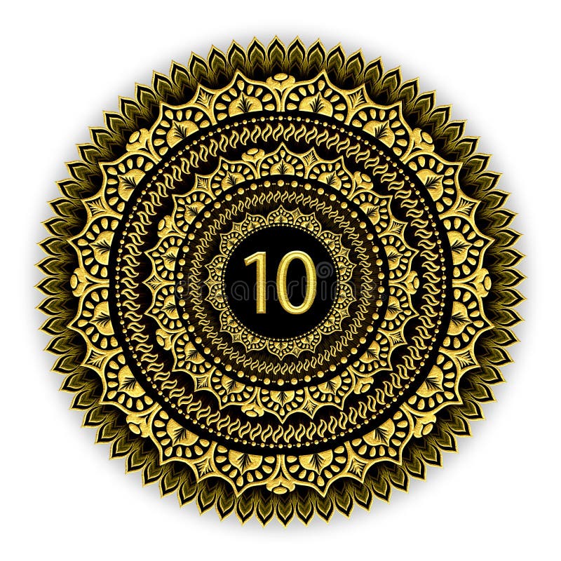 10 in Classic Traditional Golden Mandala Flower Stock Illustration ...