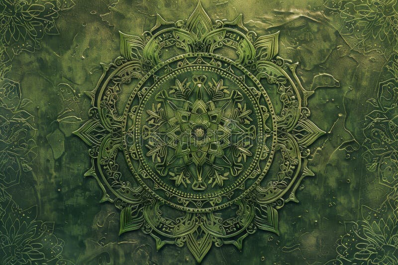 Circular Mandala Design with Intricate Patterns on a Vibrant Green ...