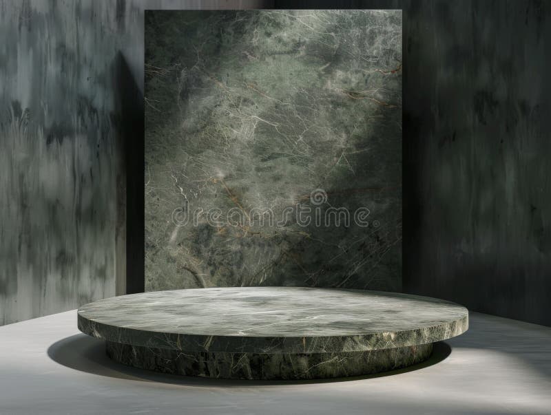 Circular Marble Platform Against a Green Marble Wall Stock Illustration ...