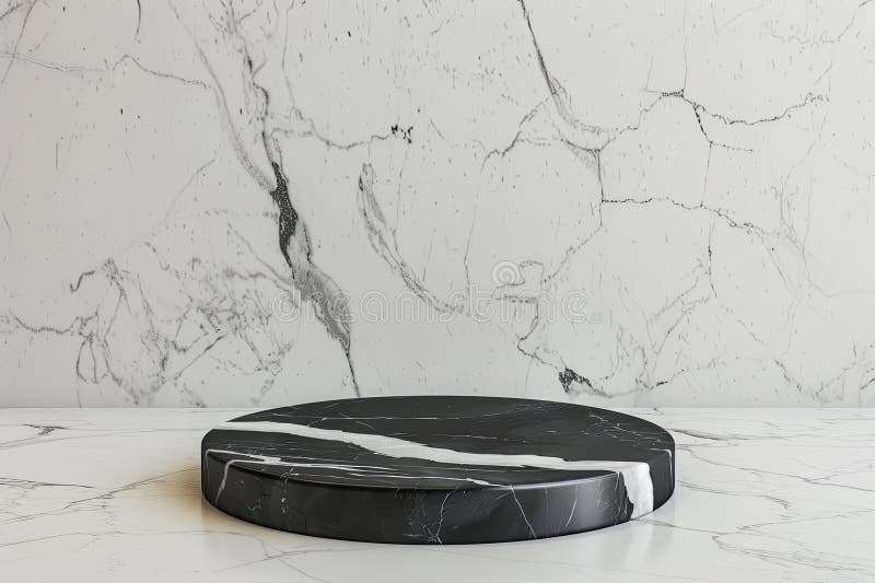A Circular Marble Platform, Black and White, Placed Against a Backdrop ...