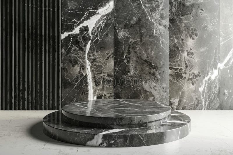 A Circular Marble Platform, Black and White, Placed Against a Backdrop ...