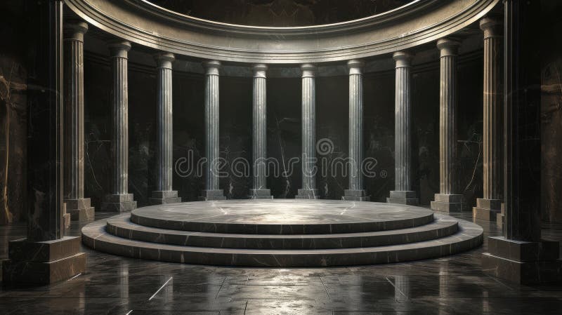 A Circular Marble Platform Sits in the Center of a Room Surrounded by ...