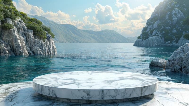 Circular Marble Table in Body of Water Stock Image - Image of floating ...