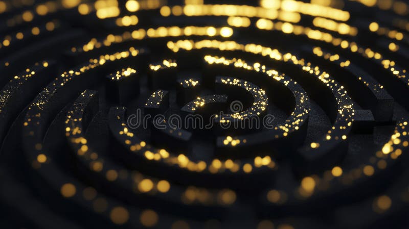 Circular Maze, Black and Gold, Intricate Pattern Stock Image - Image of ...