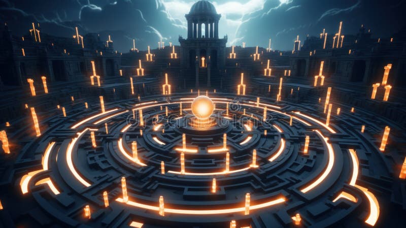 A Circular Maze with a Clock Tower in the Background. Generative AI ...