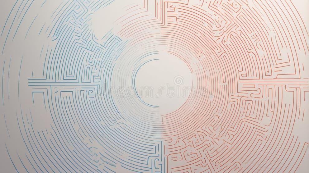 Circular Maze Design with Blue and Red Paths Creating a Concentric ...
