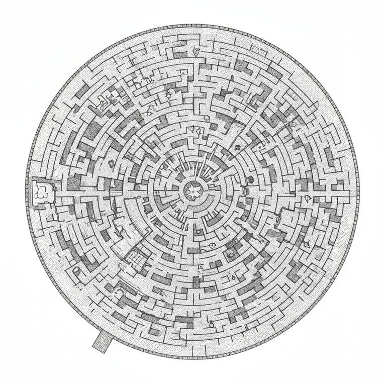 Circular Maze Design Features Intricate Pathways with Varying Widths ...