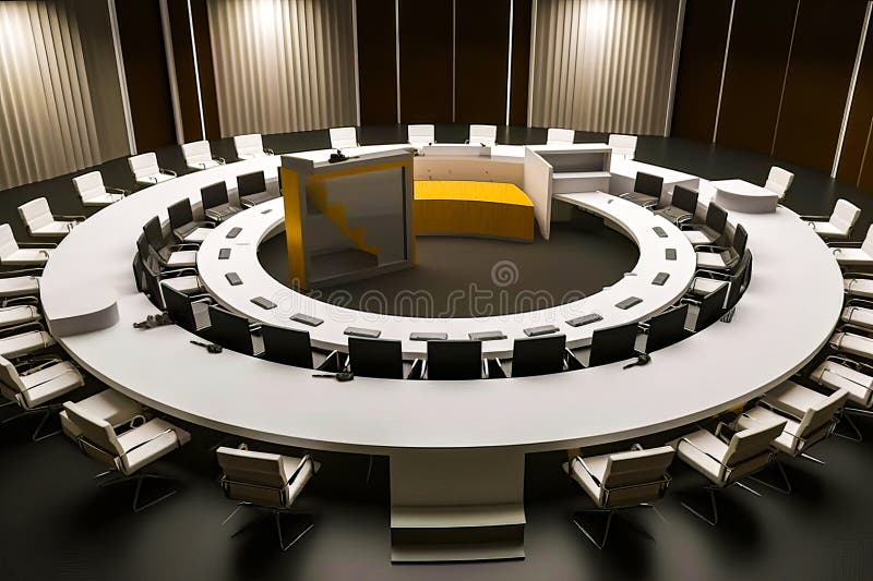 Circular Meeting Room with Chairs and Door in the Middle of the Room ...