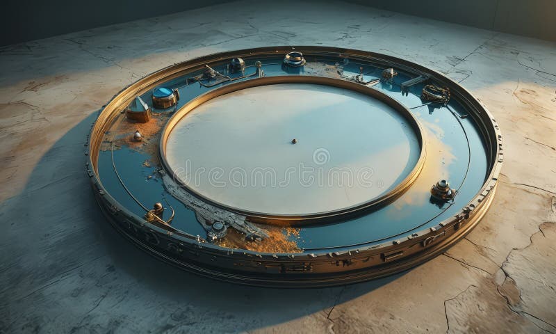 Circular Metal Object with White Interior and Blue and Gold Accents ...