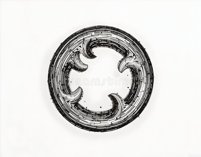 Circular Metal Sculpture with Geometric Patterns on White Background ...