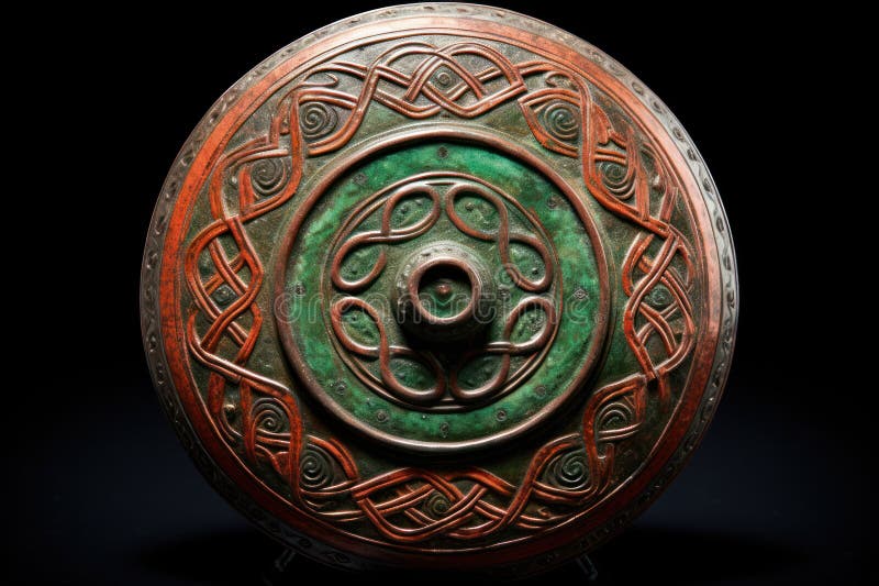 A Circular Metal Shield with a Design on it Stock Illustration ...