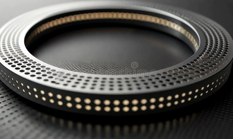 Circular, Metallic Frame with a Perforated Design and Embedded Lights ...
