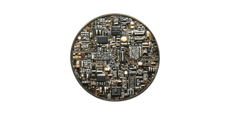 Circular Microchip Circuit Board. Advanced Technology and Electronics Innovation Isolated on ...