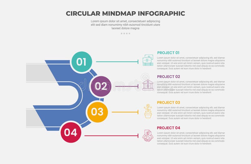 Circular Mind Map Infographic Outline Style with 4 Point Template with ...
