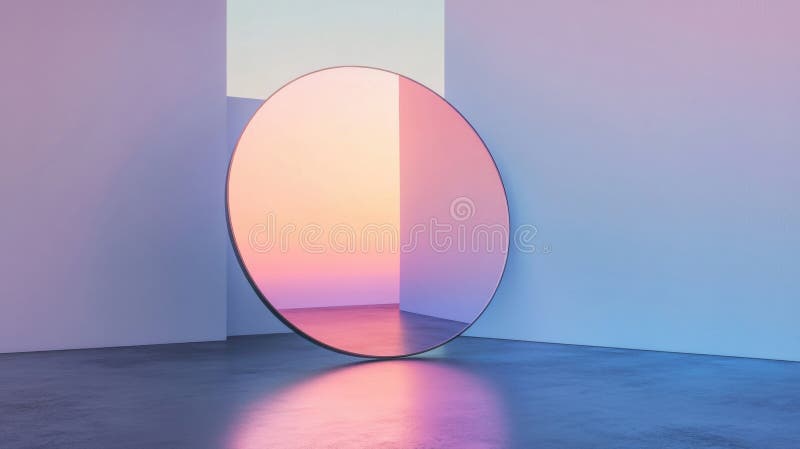 Circular Mirror Reflecting Pink and Blue Gradients in Minimalist Setting Stock Illustration ...