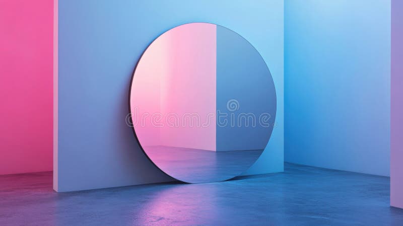 Circular Mirror Reflecting Pink and Blue Gradients in Minimalist ...