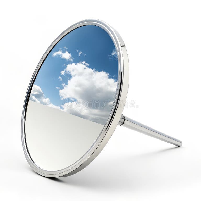 Circular Mirror Reflecting Sky and Clouds, Isolated on White Background ...