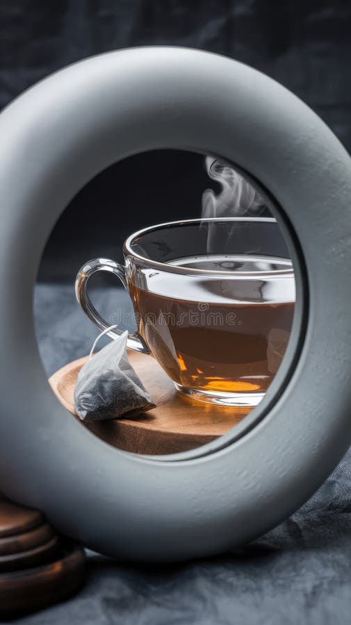 Circular Mirror with Teacup Reflection, Rustic Still Life Scene Stock ...