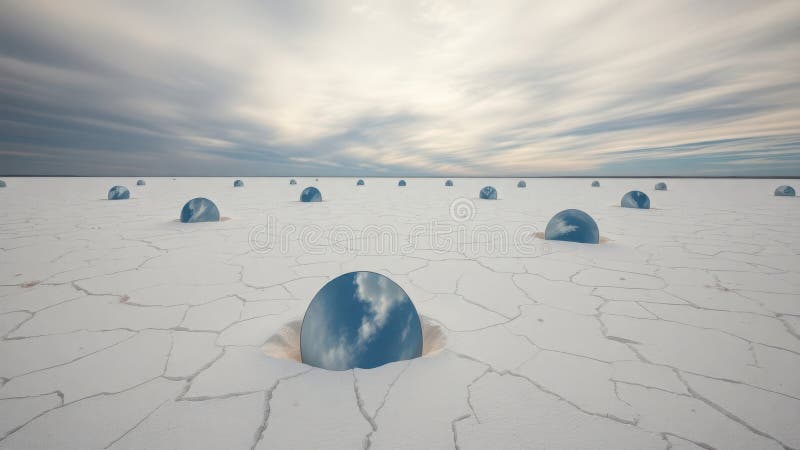 Circular Mirrors in a Salt Flat Void Stock Illustration - Illustration ...