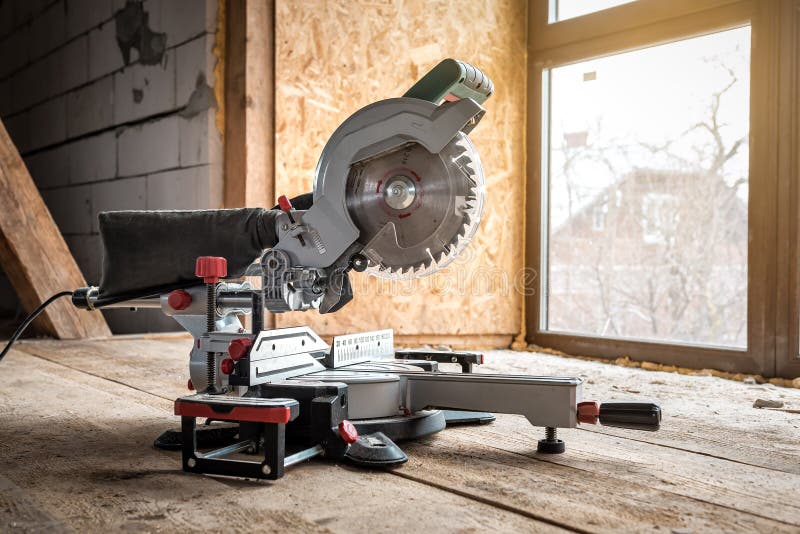 Circular miter saw stock image. Image of lumber, factory - 214616185