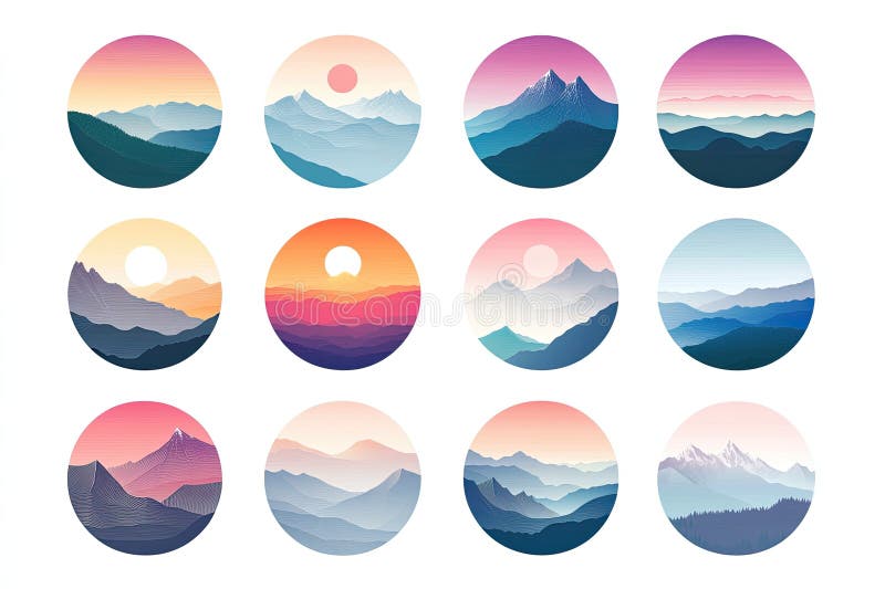 AI-Generated Mountain Range Icons Stock Illustration - Illustration of ...
