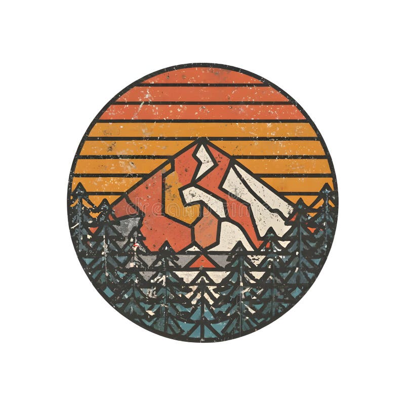 Mountain Circle Logo Illustration, Ai Generative Art Stock Illustration ...