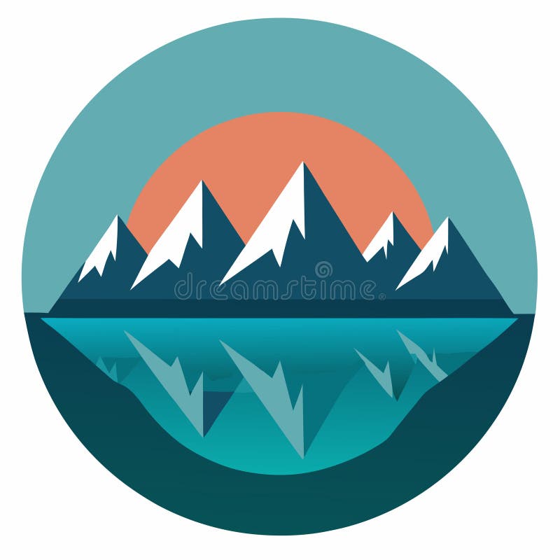 Circular Mountain Vector Icon Featuring Sharp Peaks Reflected Perfectly ...