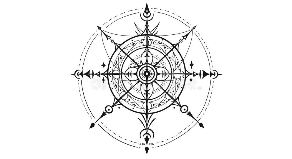 Circular Mystical Symbol with Geometric Patterns and Celestial Elements ...