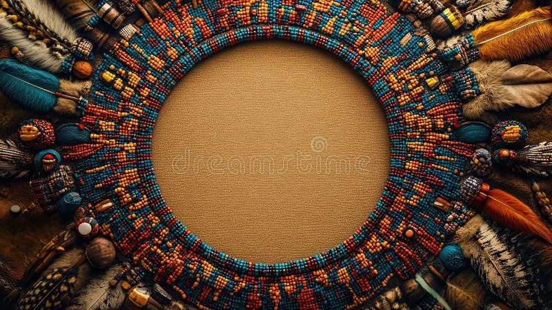 Circular Native American Headdress Design with Feathers and Beads on ...