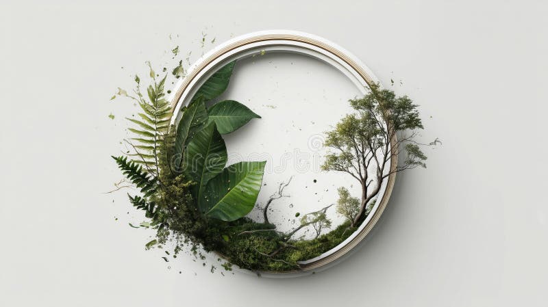 Circular Nature Frame with Green Leaves and Branches Stock Illustration ...