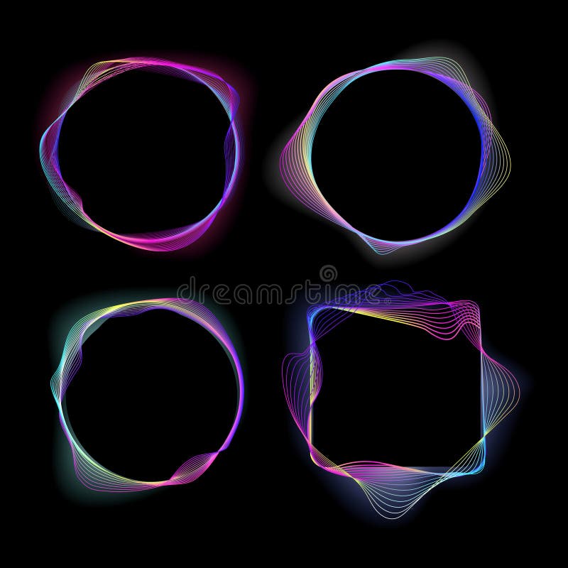 Circular Neon Light Frame Border with Dynamic Lines.Vector Glowing Neon ...